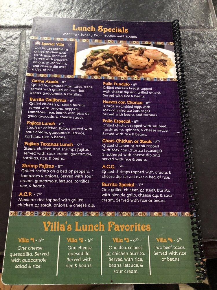 Menu at Viva villa mexican grill restaurant, Mauldin