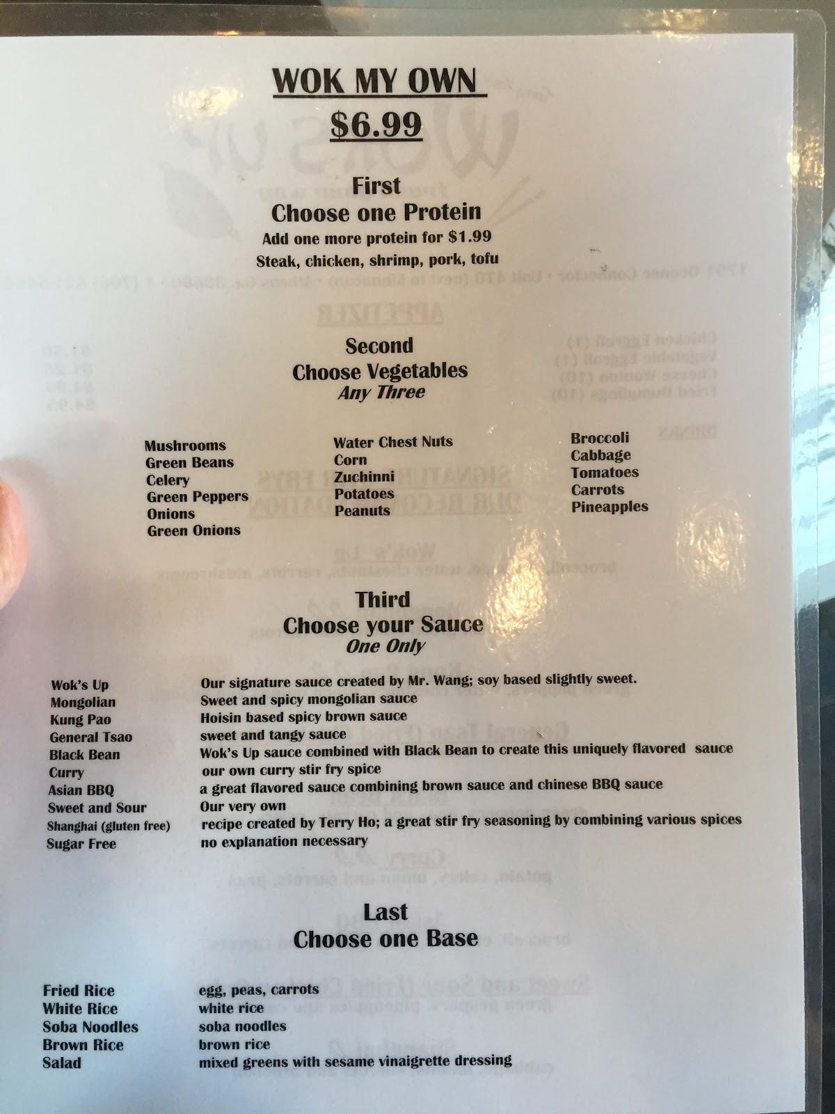 Menu at Wok's Up restaurant, Athens, Oconee Connector #470
