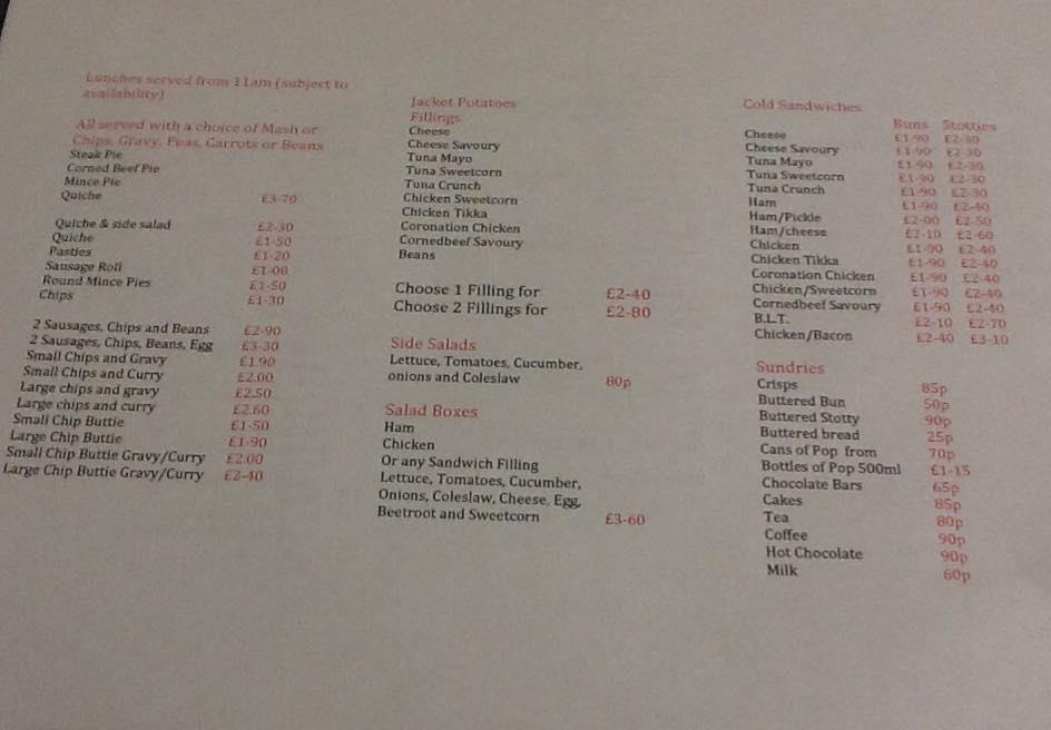 Menu at Als Diner restaurant, Cramlington