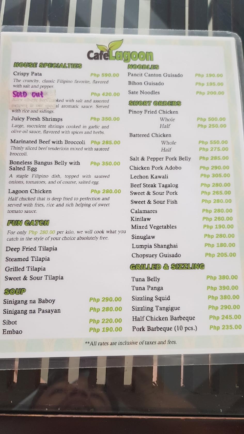 Menu at Cafe Rama, Davao City