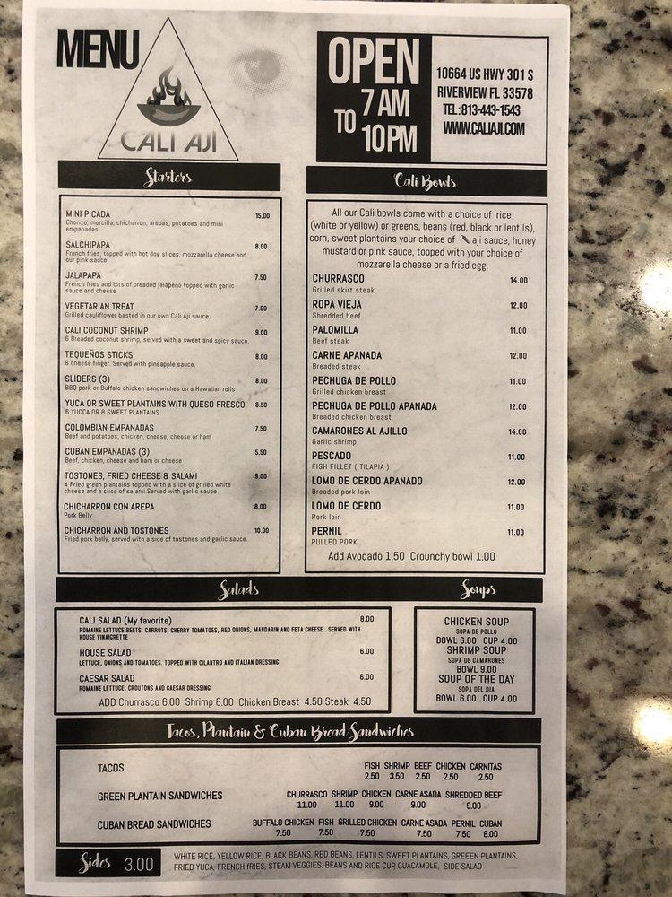 Menu at Cali Aji Latin Kitchen and Bakery, Riverview