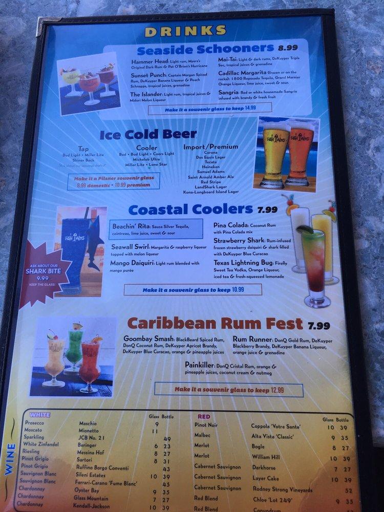 Menu at Fish Tales restaurant, Galveston