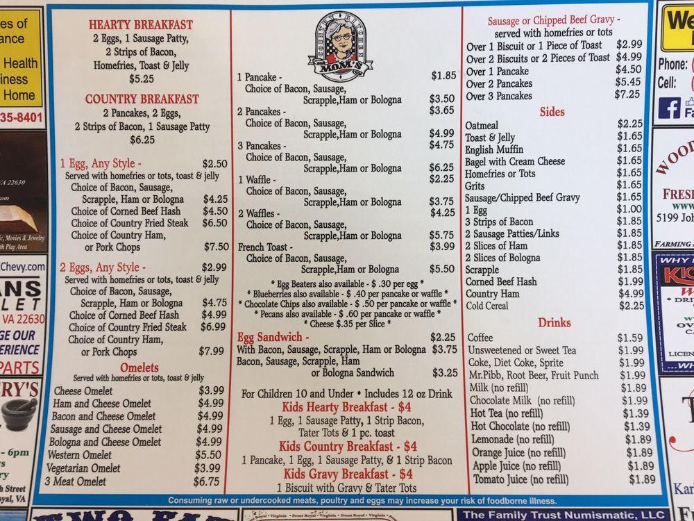 Menu at Mom's Country Kitchen restaurant, Front Royal, 470 S Commerce ...