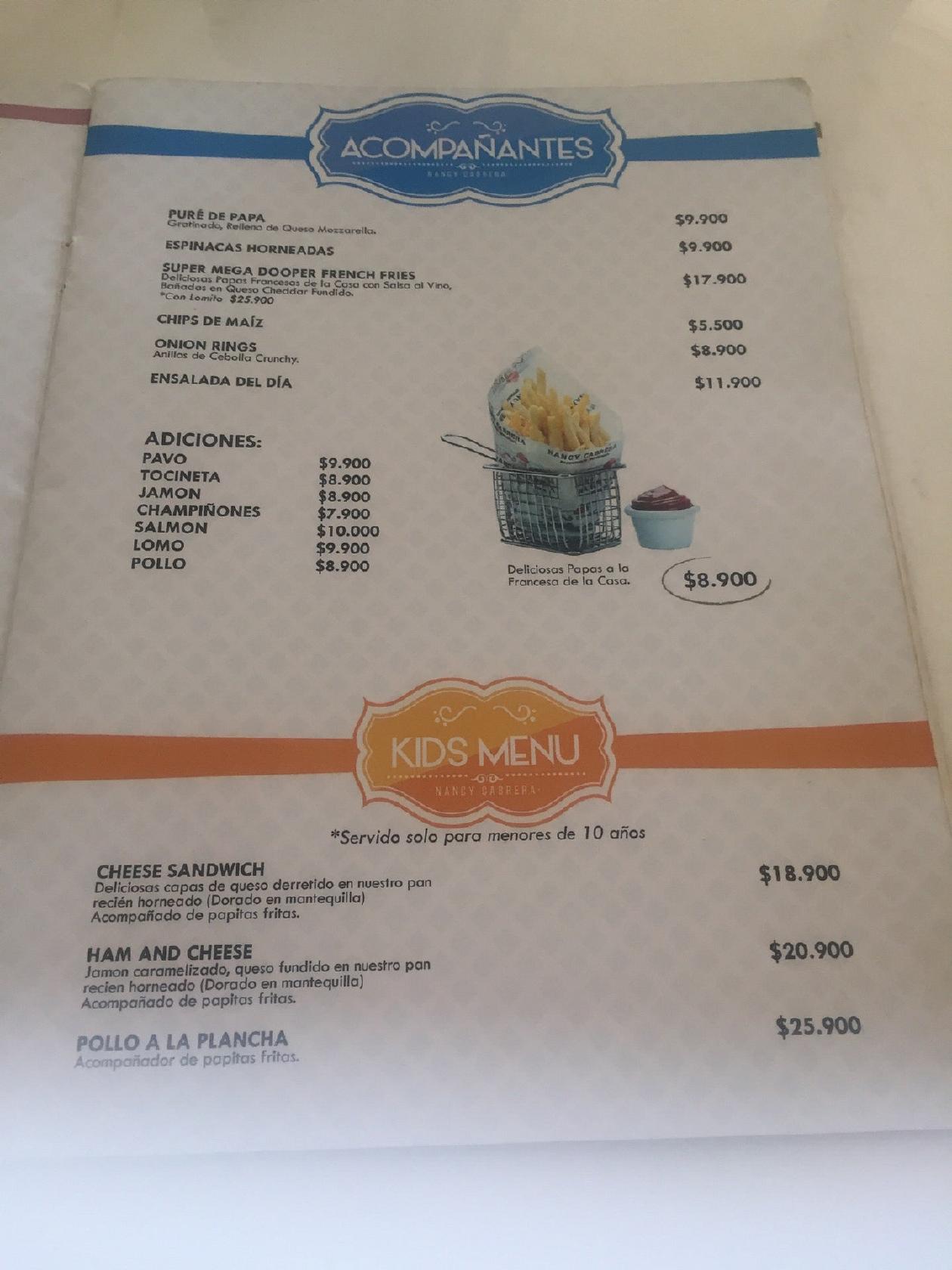 Carta de Nancy Cabrera Restaurante Repostería, Barranquilla