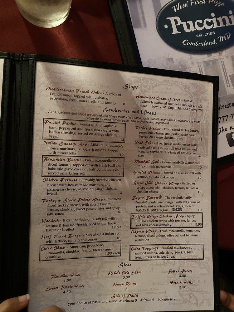 Menu at Puccini Restaurant, Cumberland