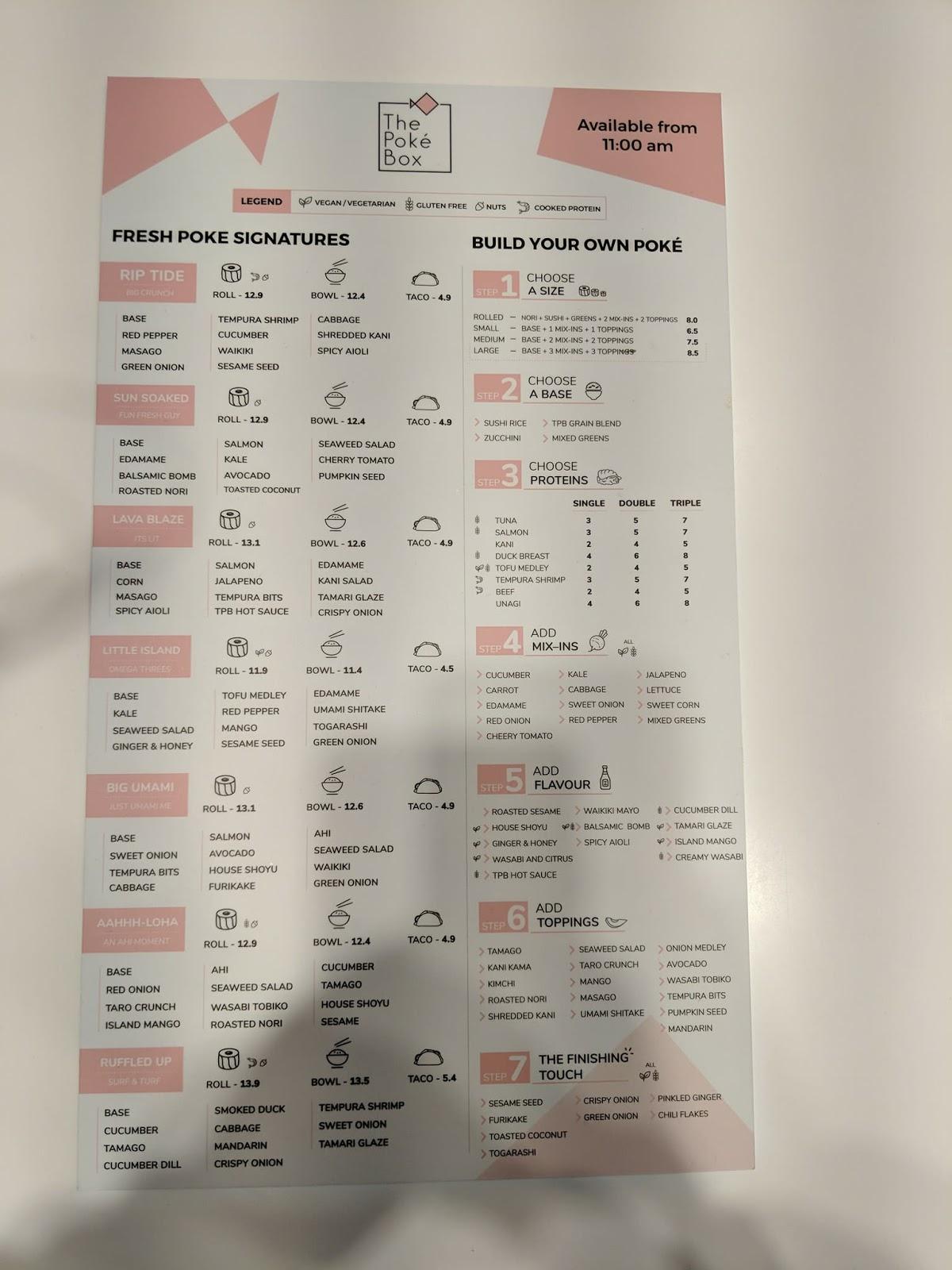 Menu at The Poke Box restaurant, Waterloo
