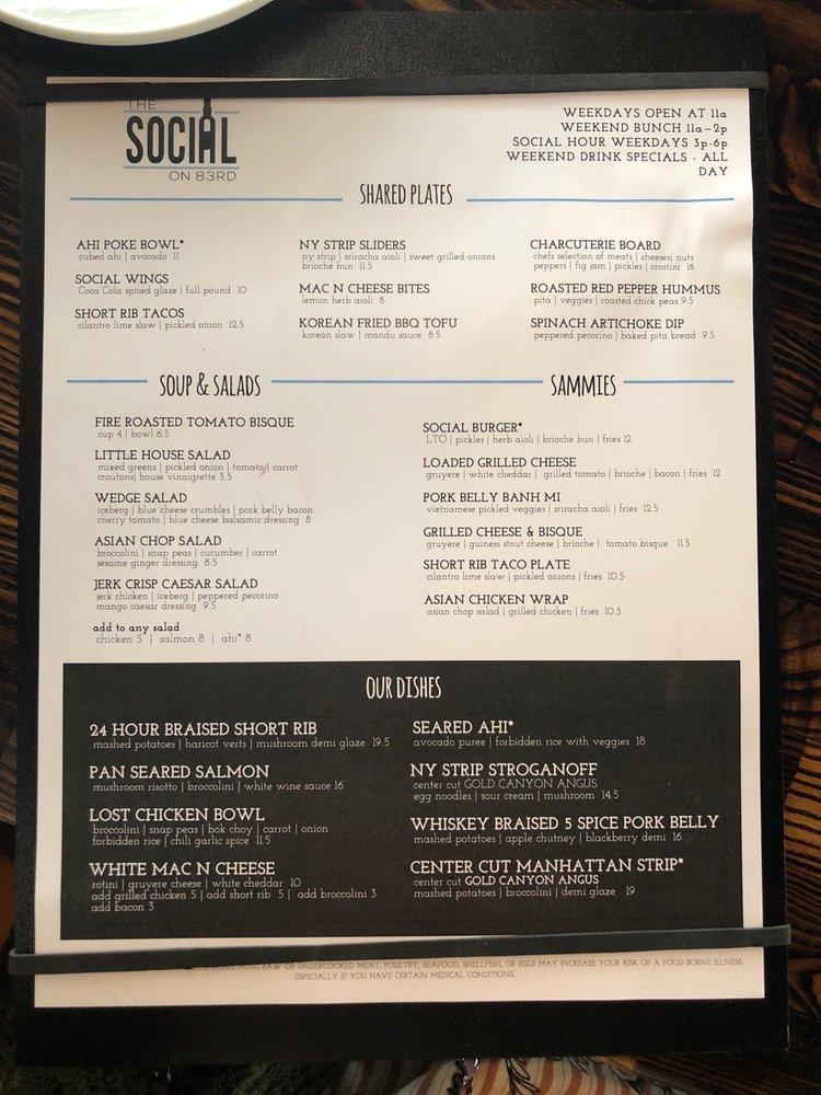 Menu at The Social on 83rd pub & bar, Peoria
