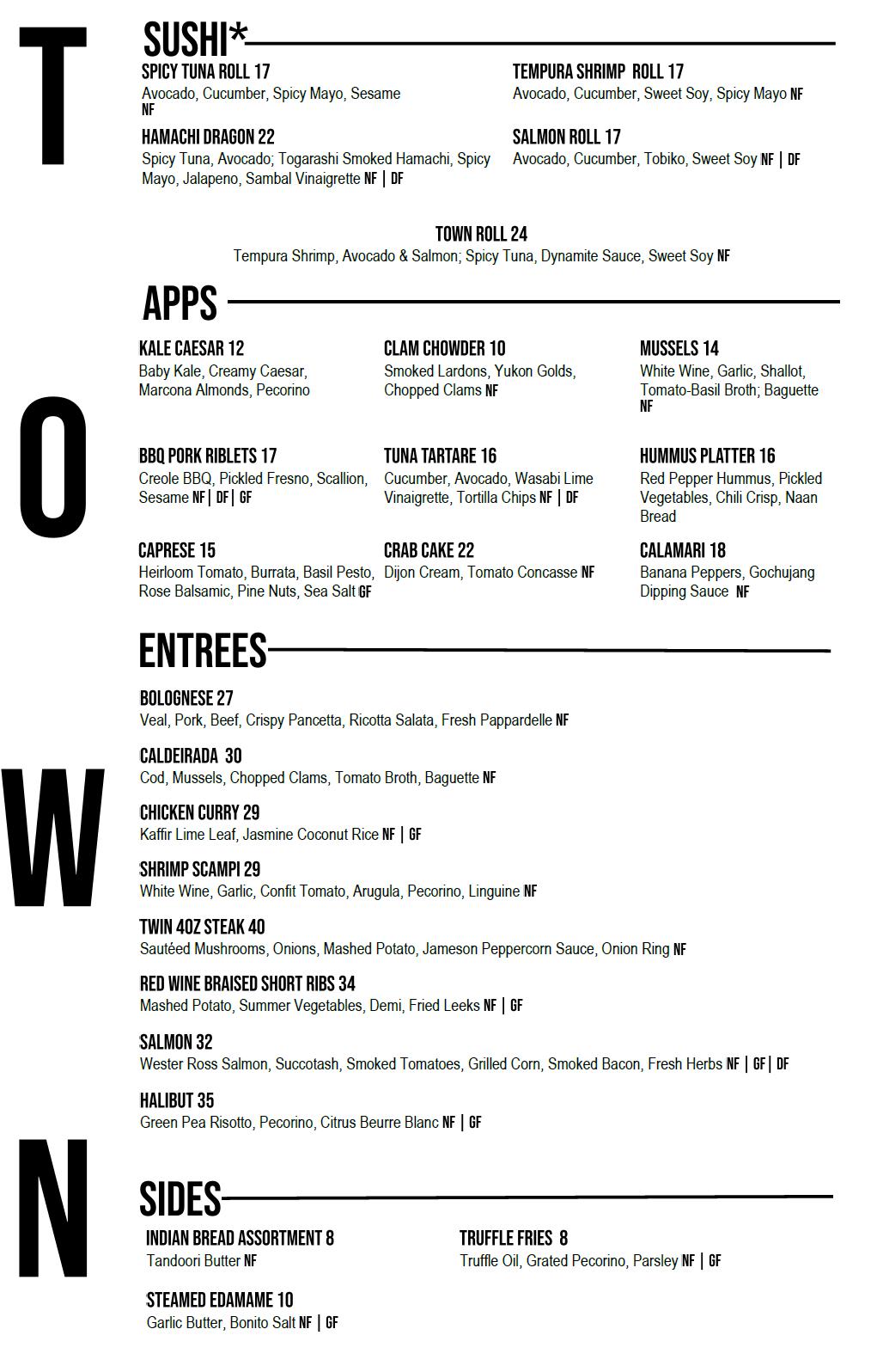 Menu at The Tree Bar, Nantucket