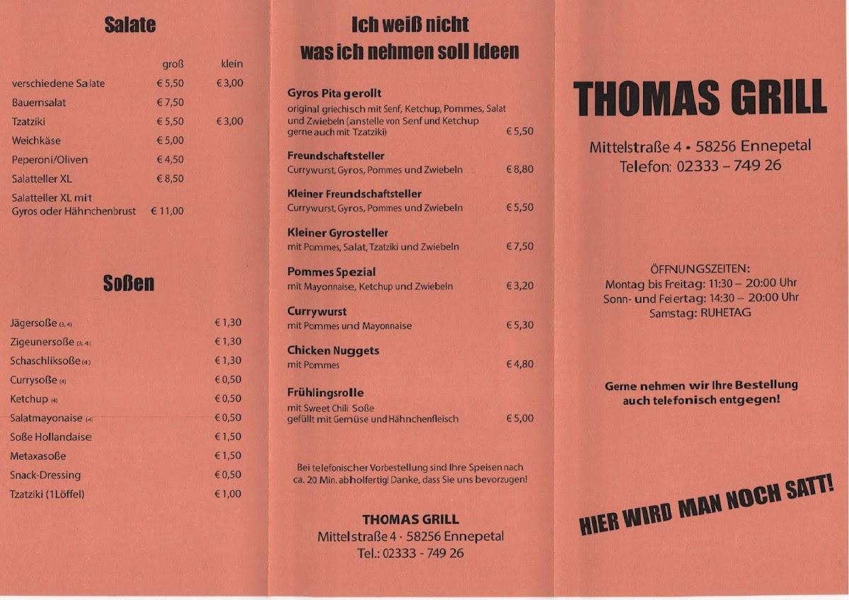 Speisekarte von Thomas-Grill restaurant, Ennepetal