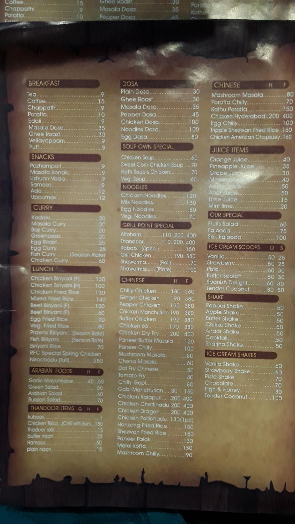 Menu at Arabian Grill Point, Thalassery