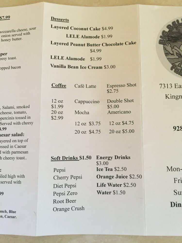 Menu at Big Belly Nelly's Pub And Grub, Kingman