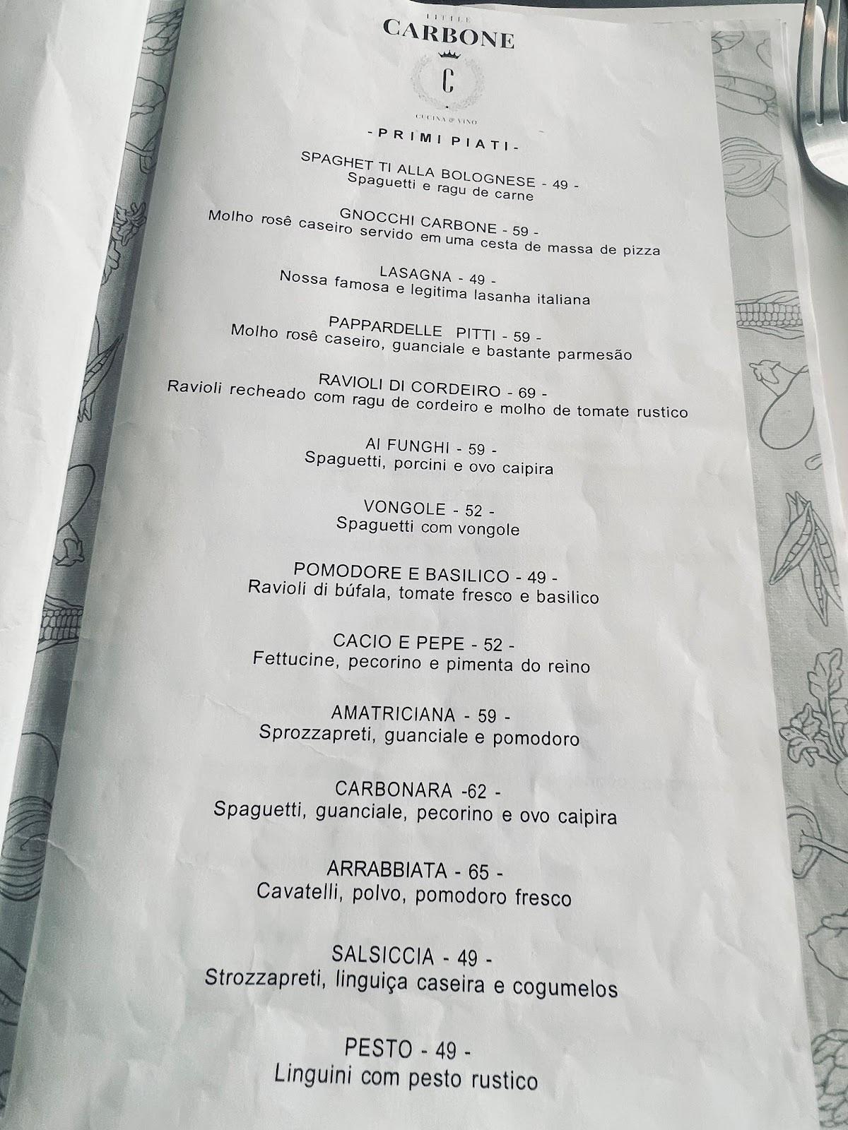 Menu em Carbone Pizzeria, Florianópolis