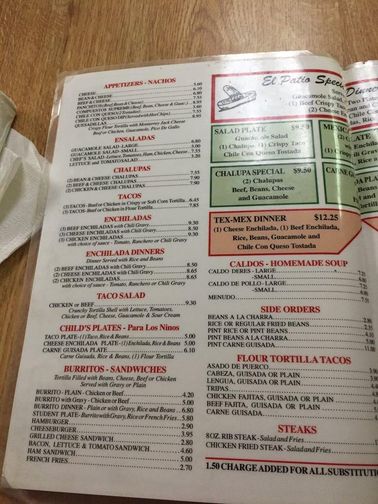 Menu at El Patio Restaurant, Port Lavaca