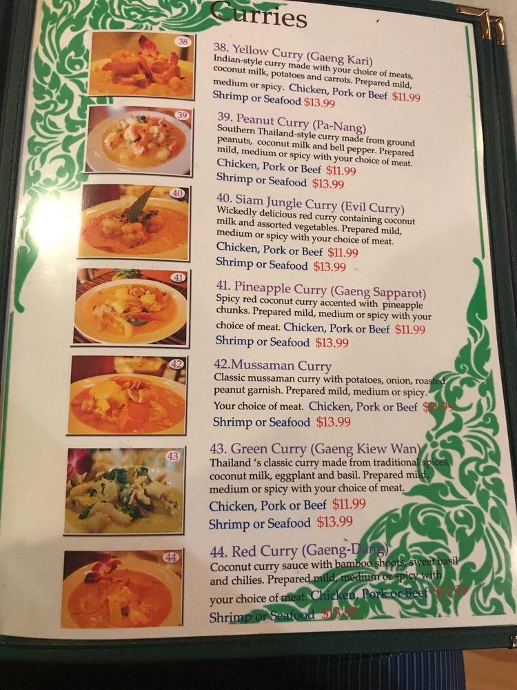 Menu at Siam Square restaurant, Honolulu