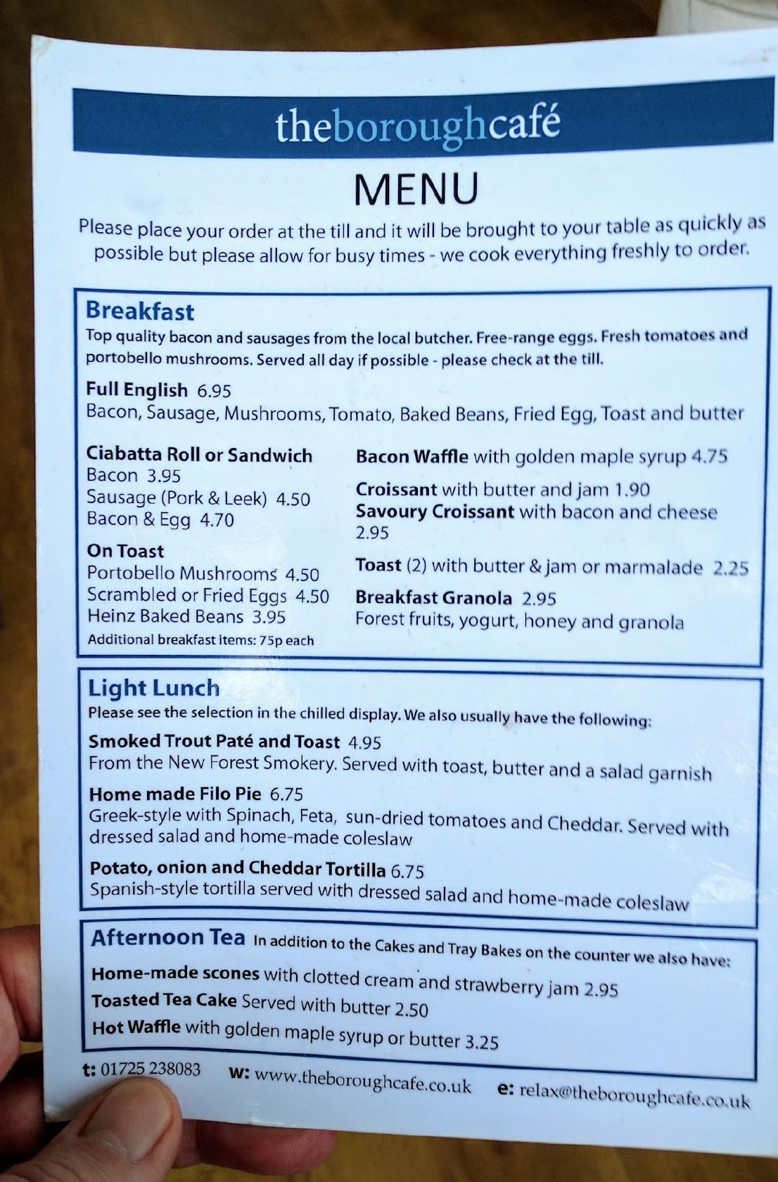 Menu at The Borough Café cafe, Downton
