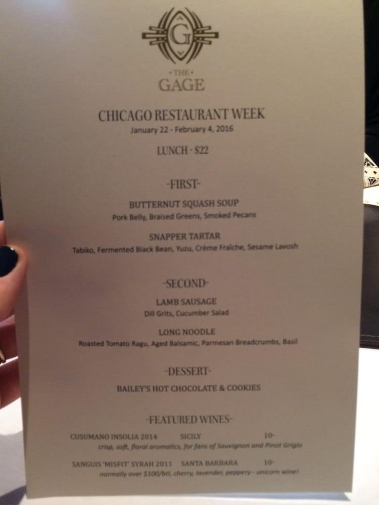 Menu at The Gage pub & bar, Chicago