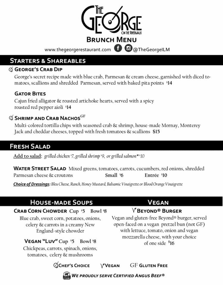 Menu at The George on the Riverwalk restaurant, Wilmington