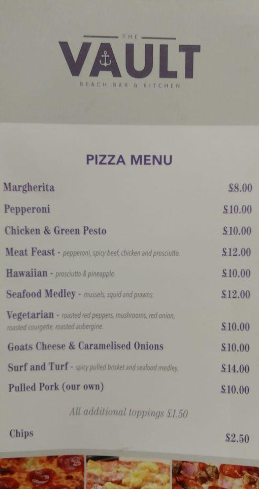 Menu at The Vault Bar, Seaton
