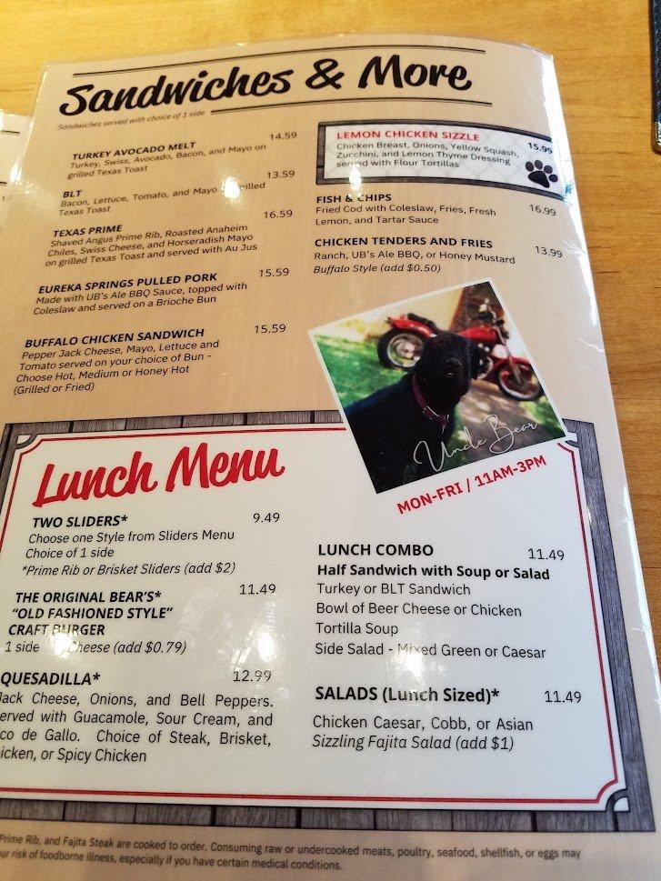 Menu at Uncle Bear's Grill & Tap - Bell restaurant, Scottsdale