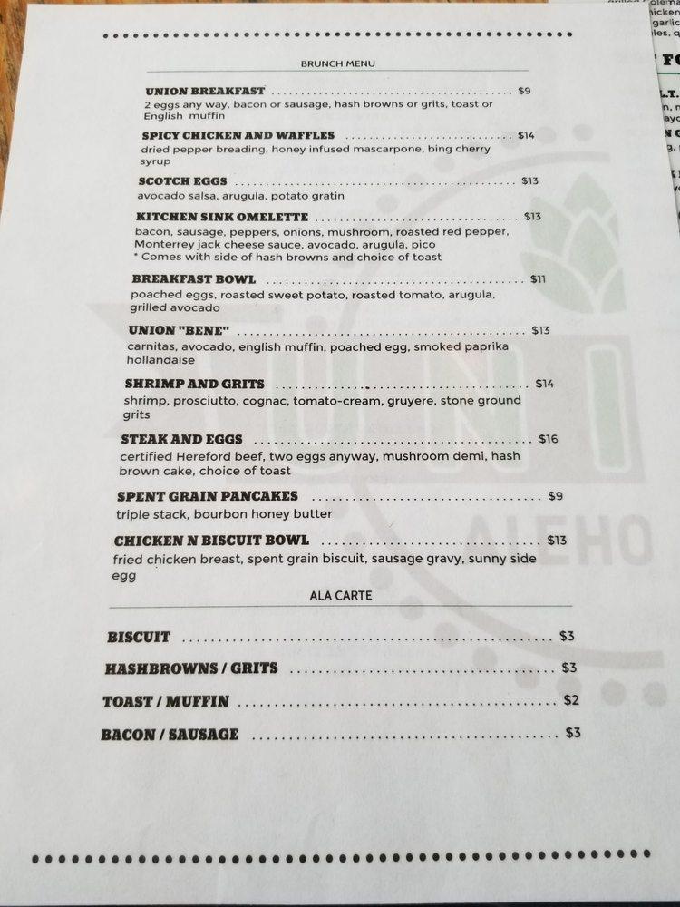 Menu at Union Alehouse pub & bar, Virginia Beach