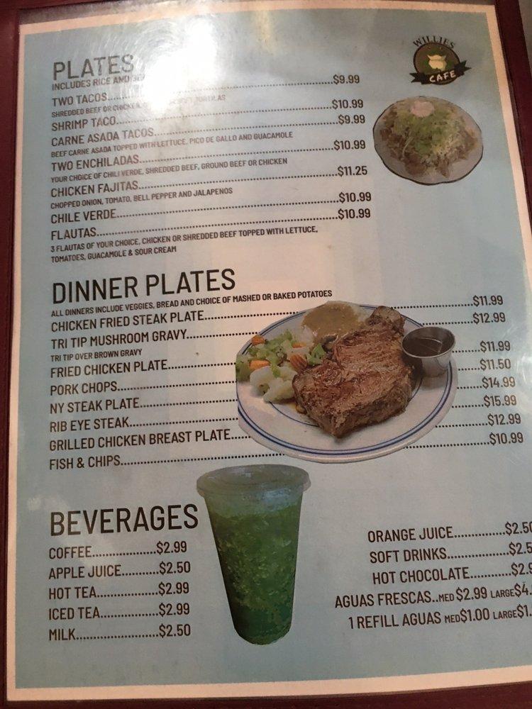 Menu at Willie's Cafe Reedley, Ca., Reedley