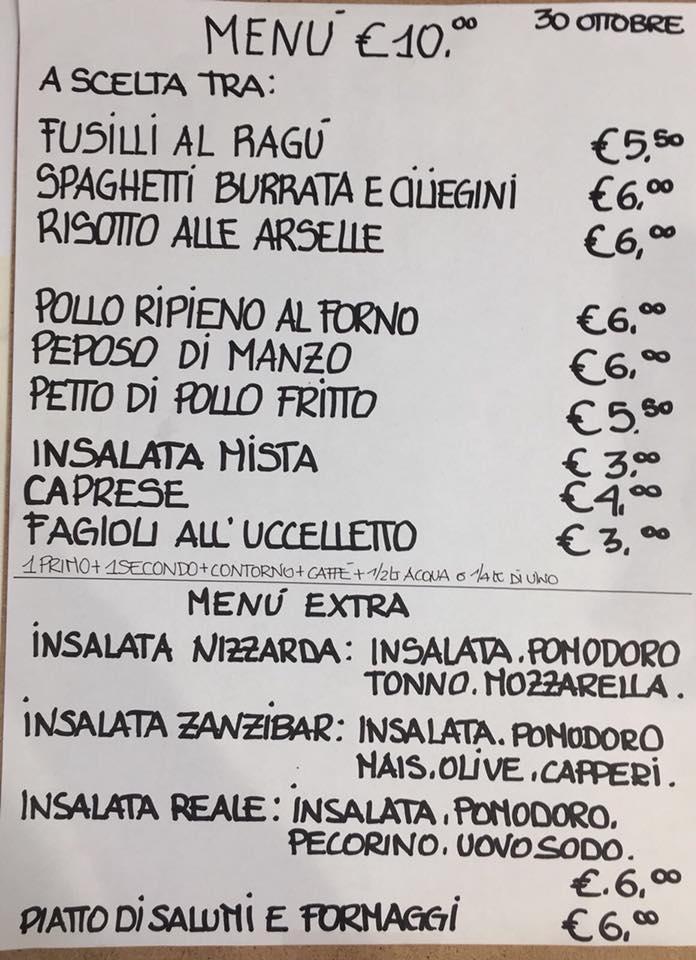 Menu at ZANZIBAR CAFE', Campi Bisenzio
