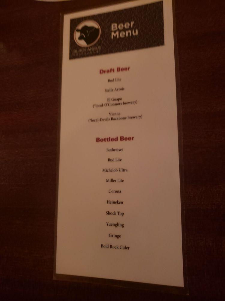 Menu at Black Angus steakhouse, Virginia Beach, 706 Atlantic Ave