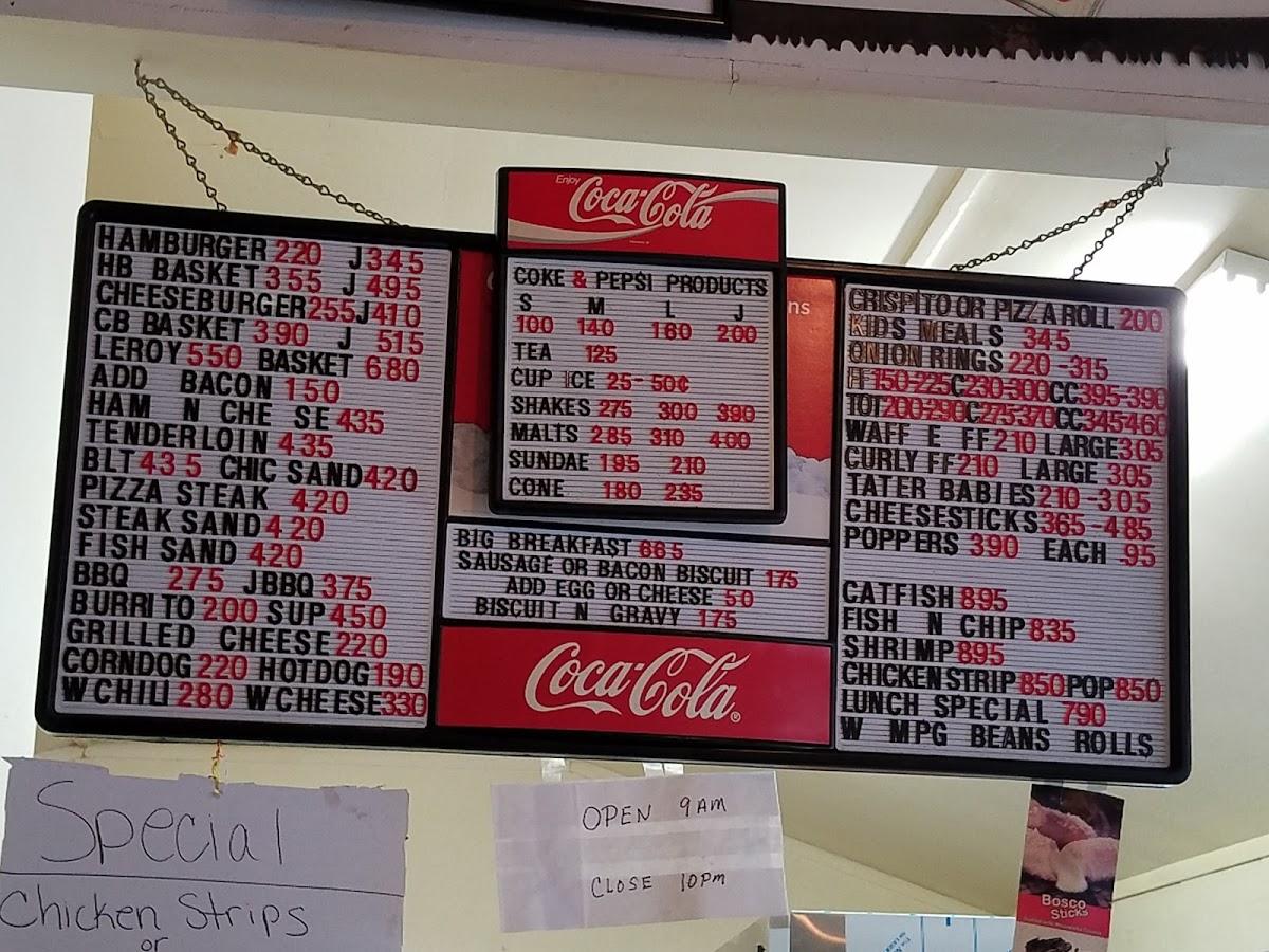 Menu at Dee's Drive In restaurant, Coal Hill, 306 US-64
