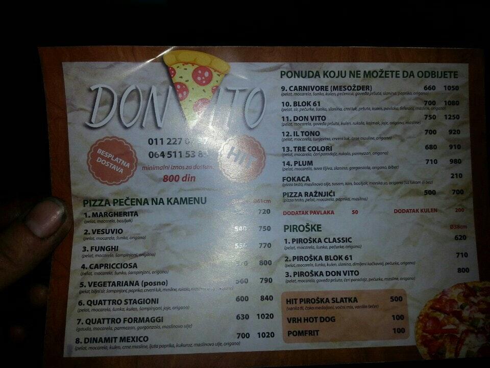 Speisekarte von Don Vito restaurant, Belgrad