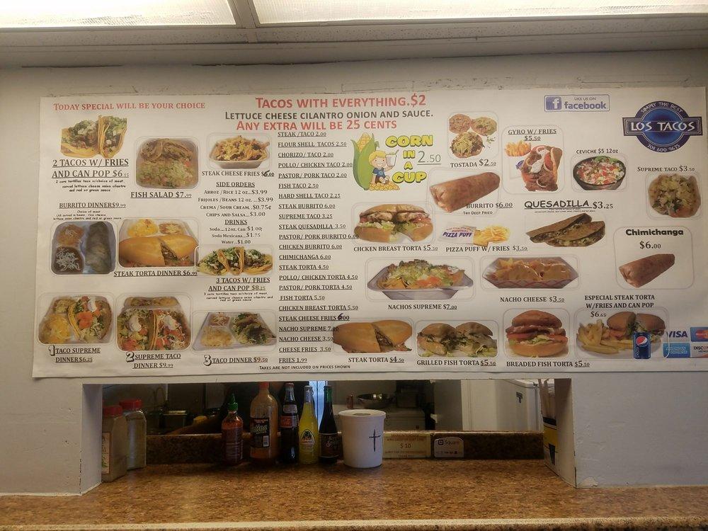 Menu at Los Tacos restaurant, South Holland, 111 Sibley Blvd
