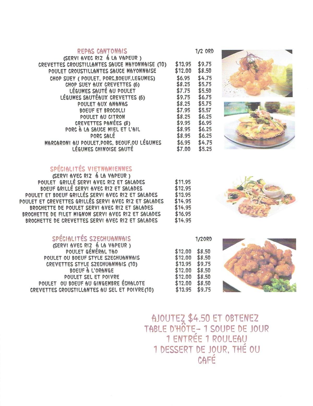Menu au Restaurant La Maison General Tao Granby, Granby