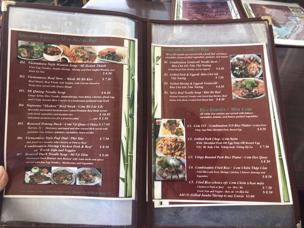 Menu at Pho 515 restaurant, Des Moines, 801 University Ave