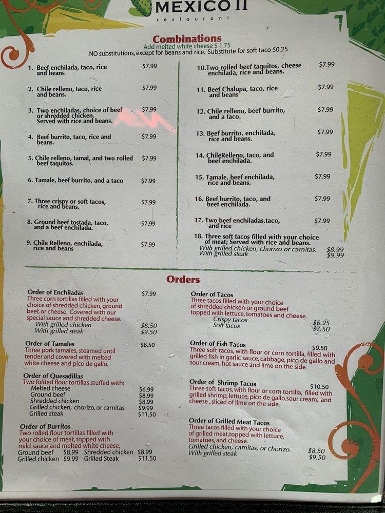 Menu at Casa Mexico II restaurant, Warner Robins