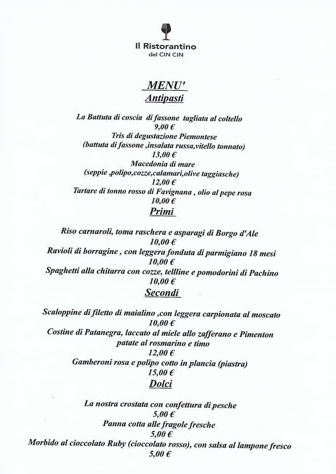 Menu at Ristorantino Del Cin Cin, Vercelli, Corso Libertà