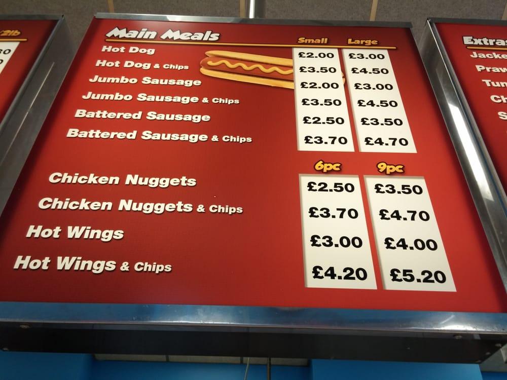Menu at Mr Chippy fast food, Blackpool