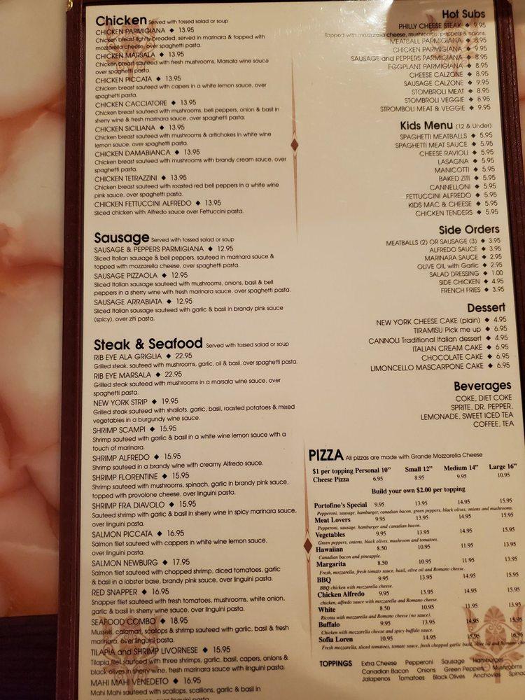 Menu at Portofino's Italian Restaurant & Pizza, Ankeny