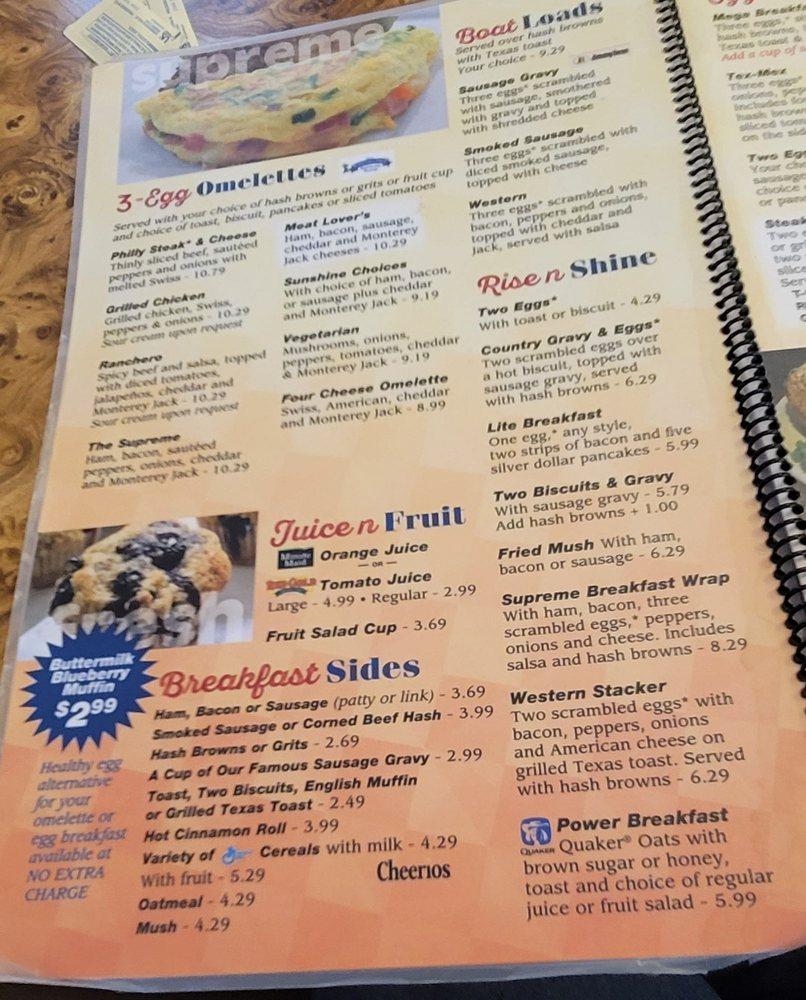 Menu at Sunshine Café restaurant, Seymour