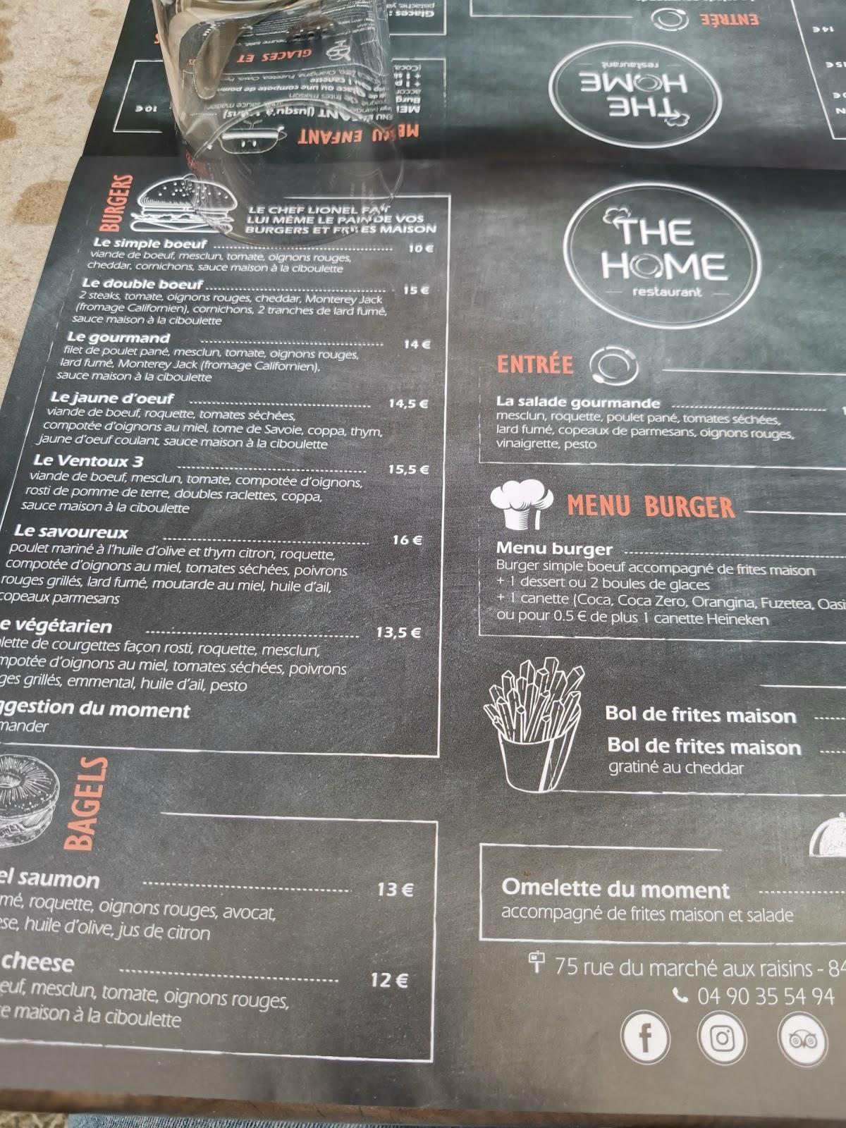Menu au THE HOME RESTAURANT, Bédoin