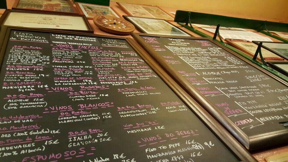 Menu at Taberna Bodegas Ricla pub & bar, Madrid