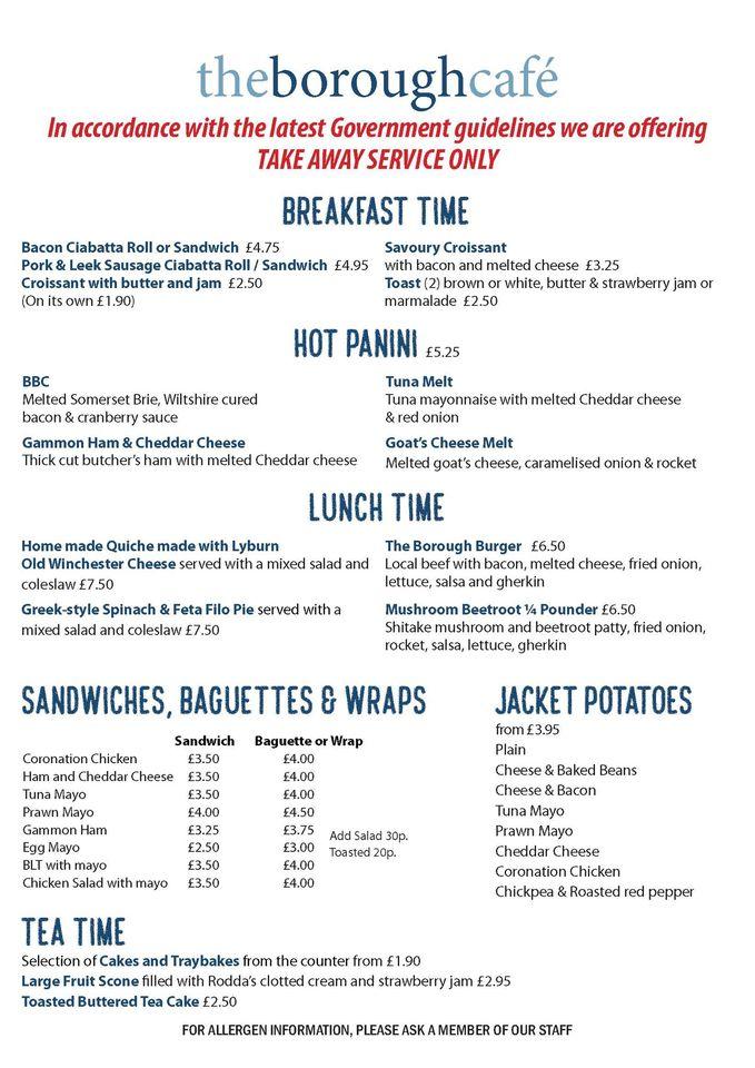 Menu at The Borough Café cafe, Downton