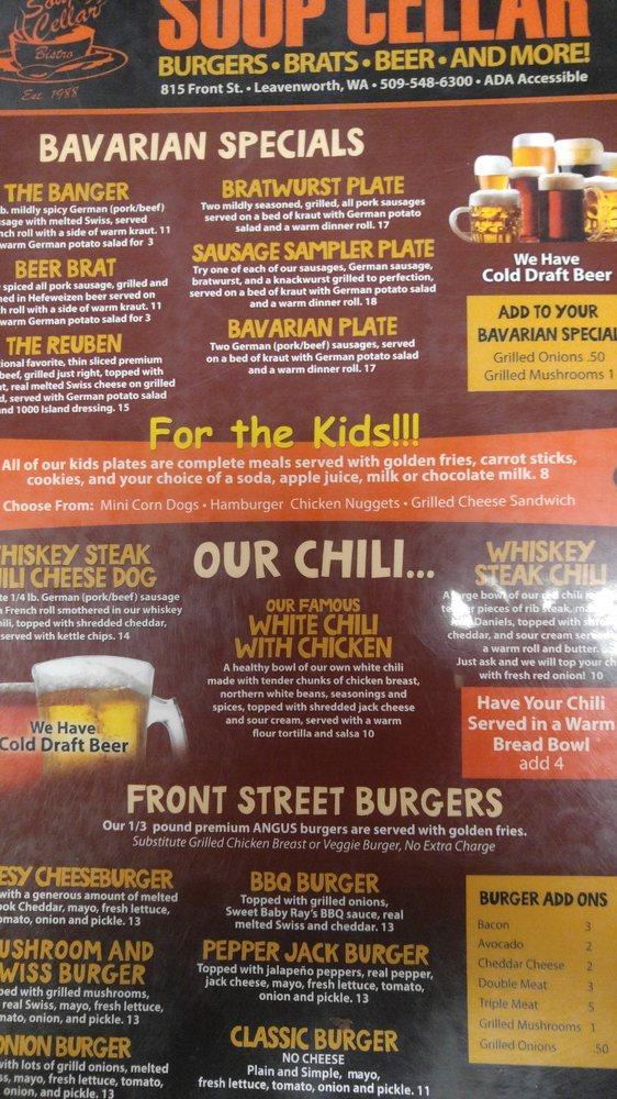 Menu at The Soup Cellar restaurant, Leavenworth