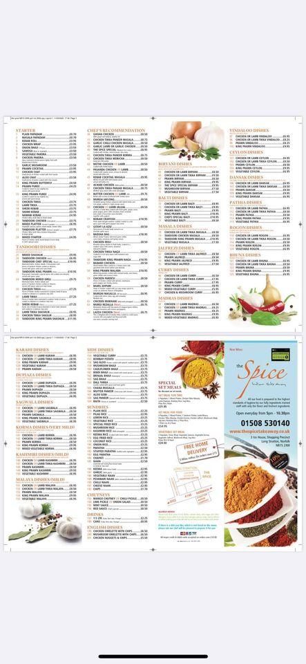 Menu at The Spice fast food, Long Stratton