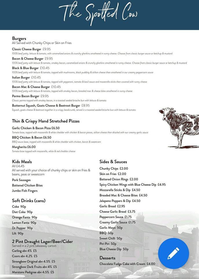 Menu at Spotted Cow pub & bar, Hartlepool, 31 The Grn