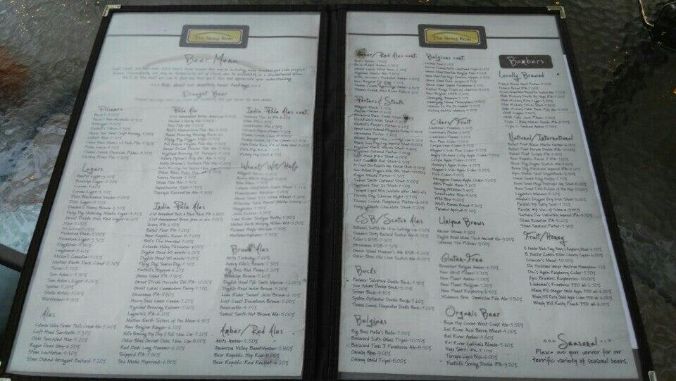 Menu at The String Bean restaurant, Belmont