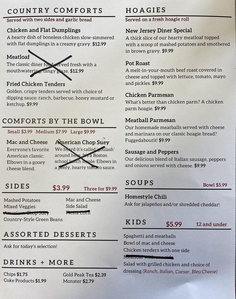 Menu at Uncle D's Take-Out restaurant, Roanoke