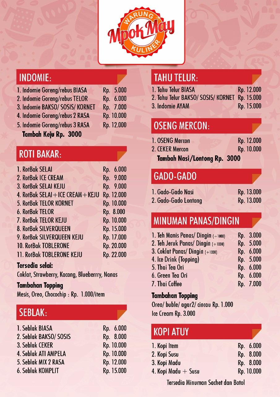 Menu at WARUNG MPOK MAY & THAI ICE TEA cafe, East Jakarta