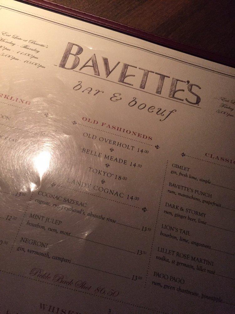 Menu at Bavette's Bar & Boeuf, Chicago