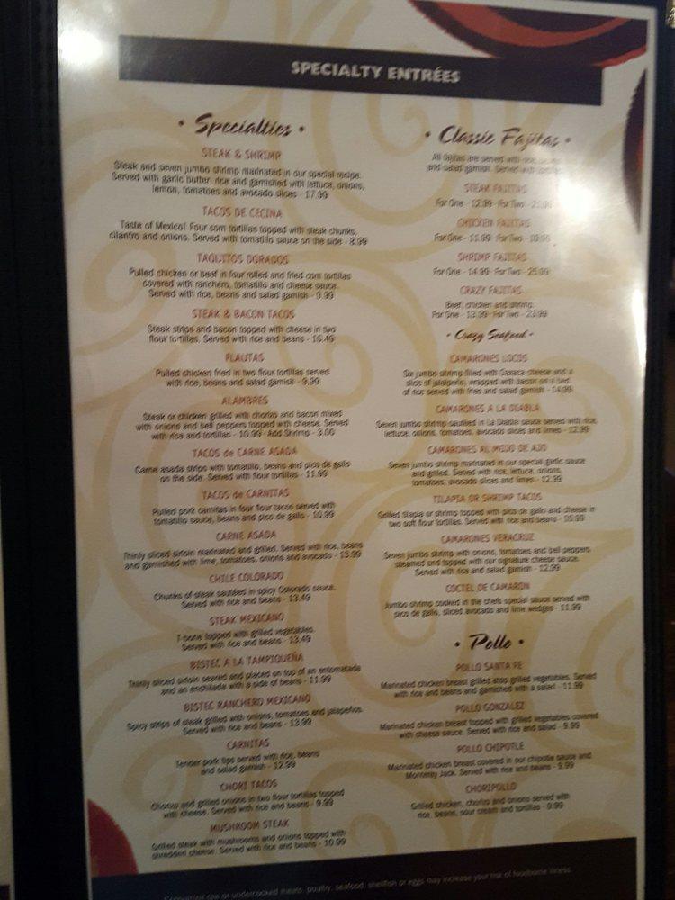 Menu at Crazy Cactus restaurant, Olive Branch