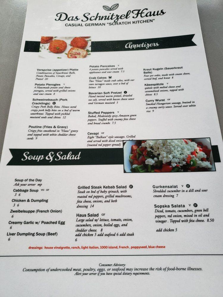 Menu at Das Schnitzel Haus restaurant, Parma