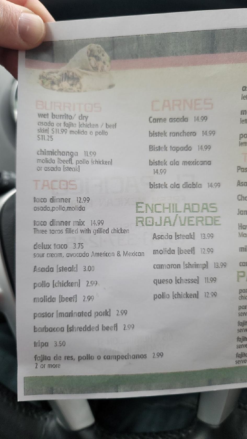 Menu at El Pacifico restaurant, Syracuse